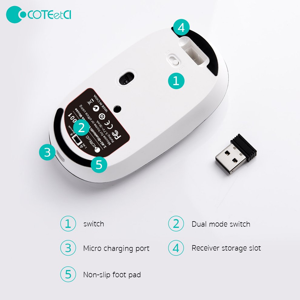 Coteci 84001-TS Universal Bluetooth+Wireless Mouse - Victory Store