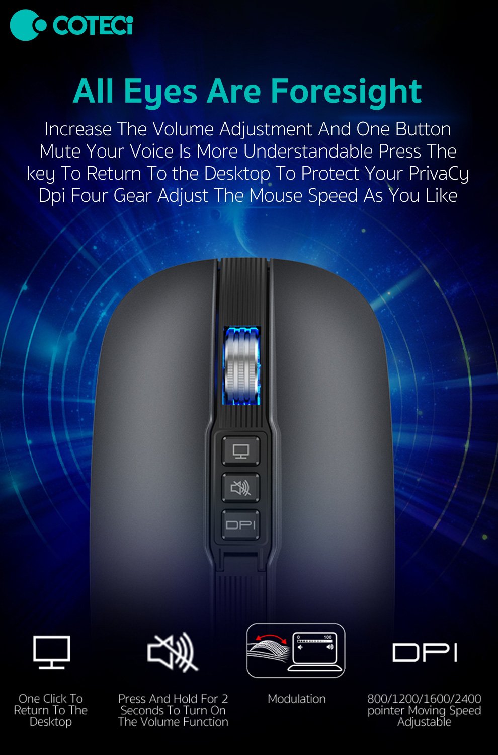 Coteci 84009-TS Dual Mode Bluetooth+Wireless Mouse Silent Ultra Thin ...