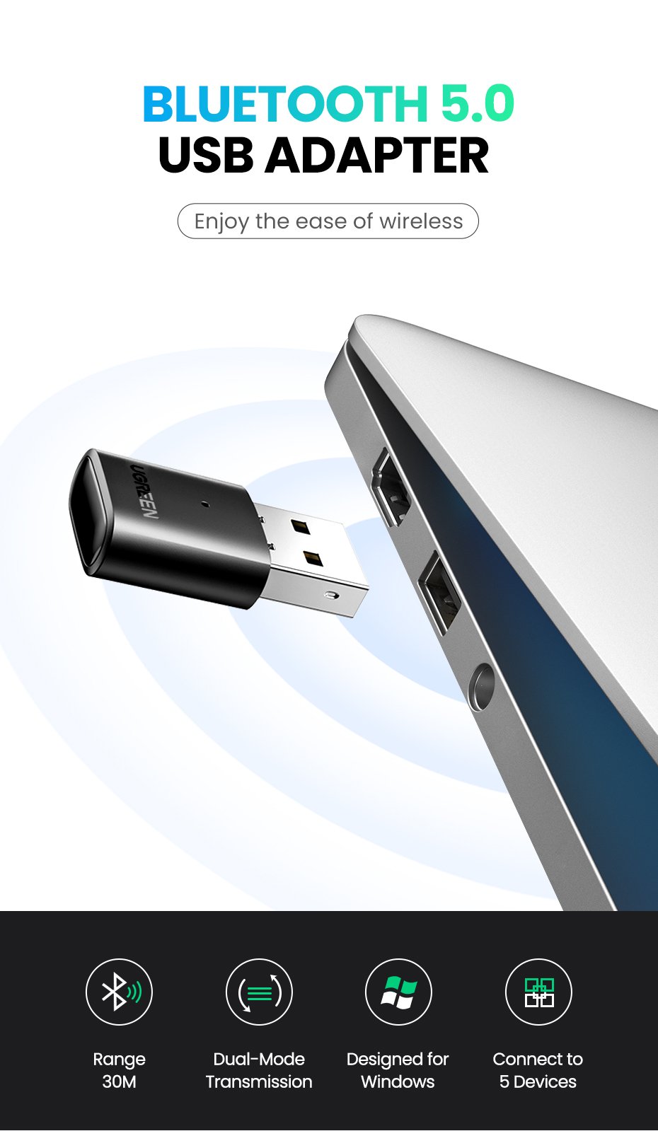UGREEN 80889 USB BLUETOOTH 5.0 ADAPTER - Victory Store
